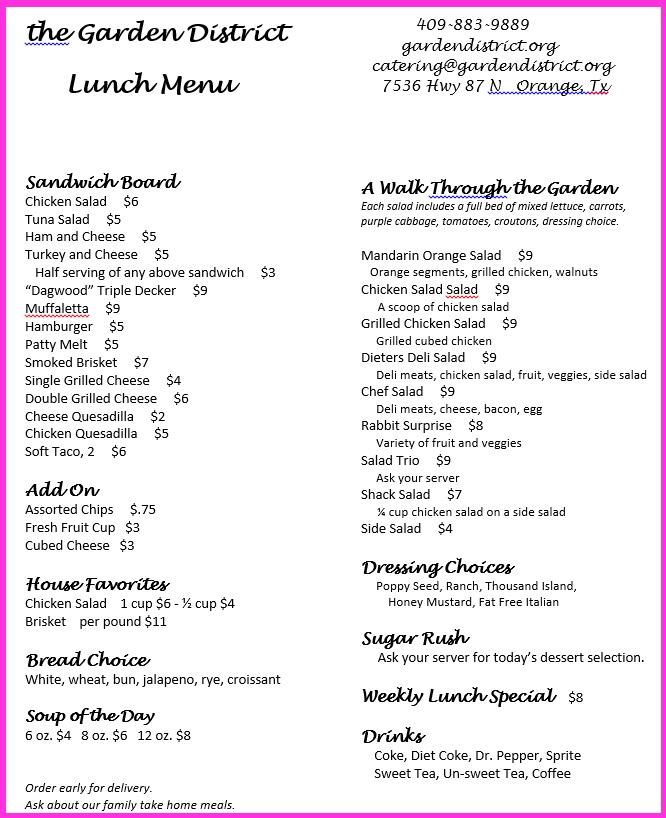 The Garden District Menu - KOGT