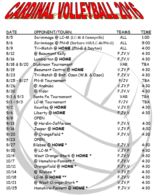 2016 Volleyball Schedules - KOGT