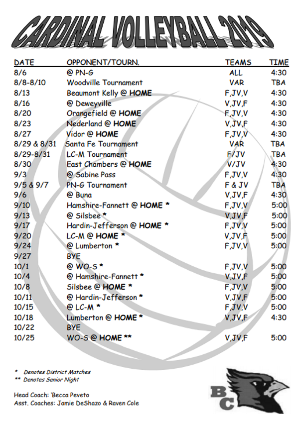 2019 Area Volleyball Schedules - KOGT